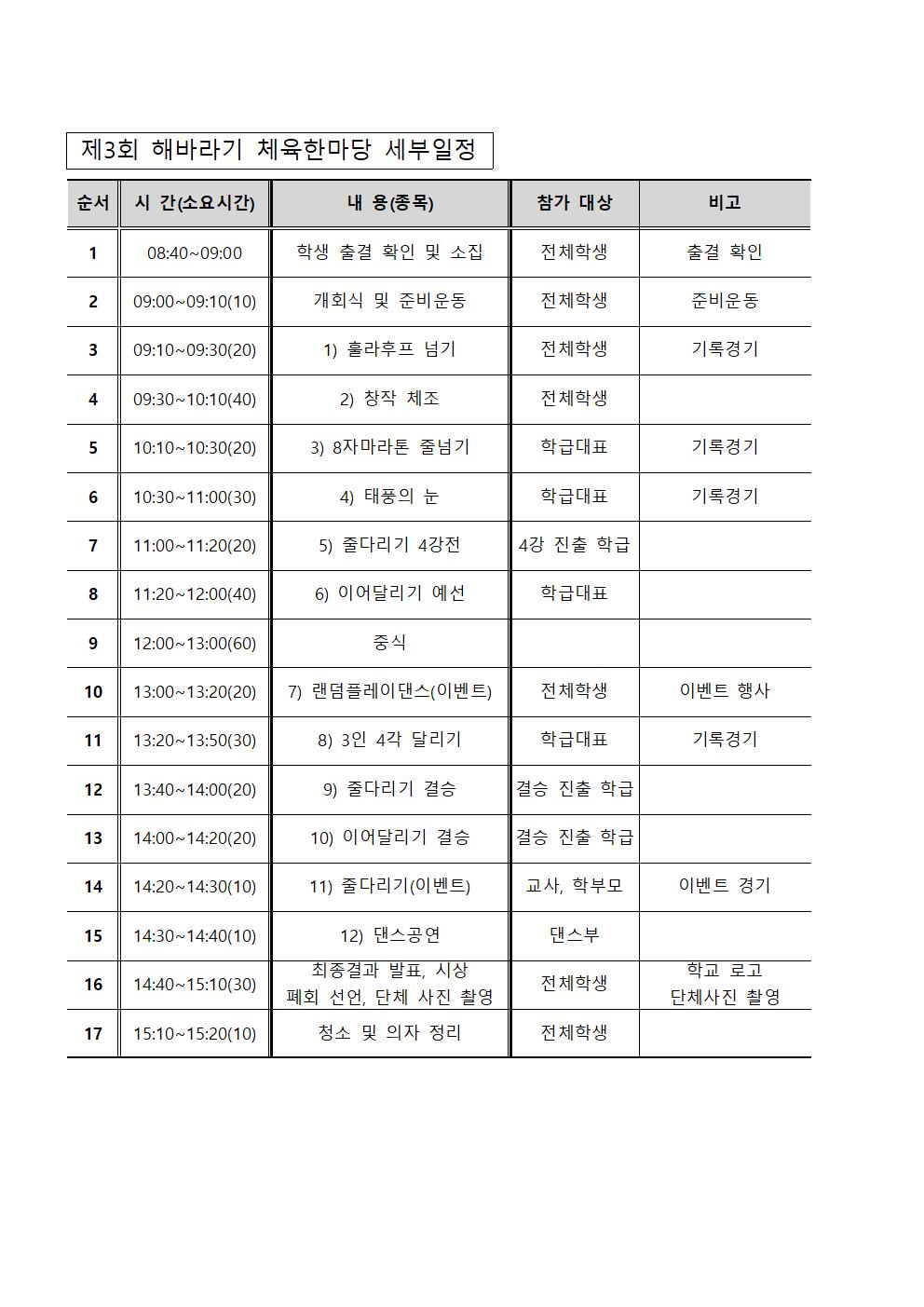 배곧해솔중학교 [일반] 2024학년도 제3회 해바라기 체육한마당 안내